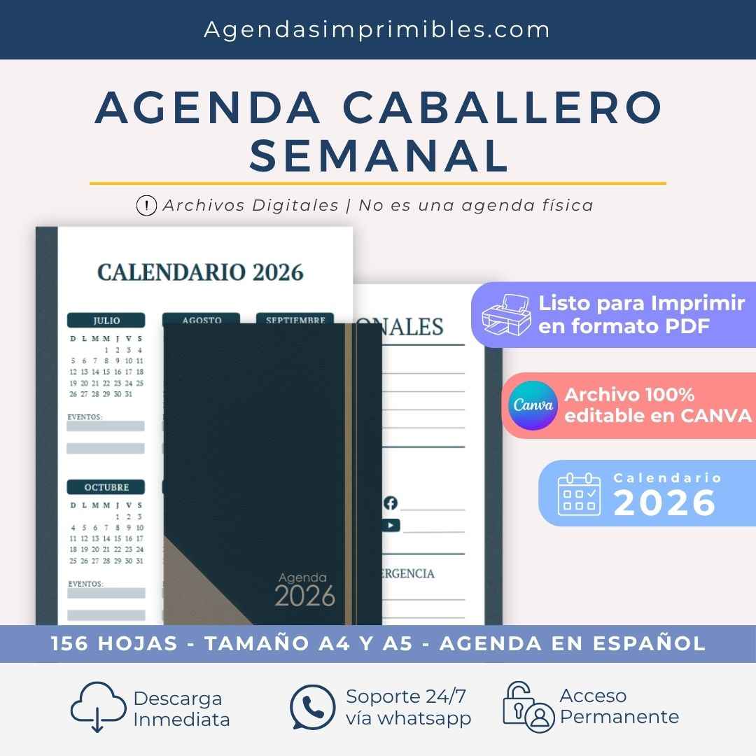 Agenda Caballero Semanal - 2026 - Agendas Imprimibles