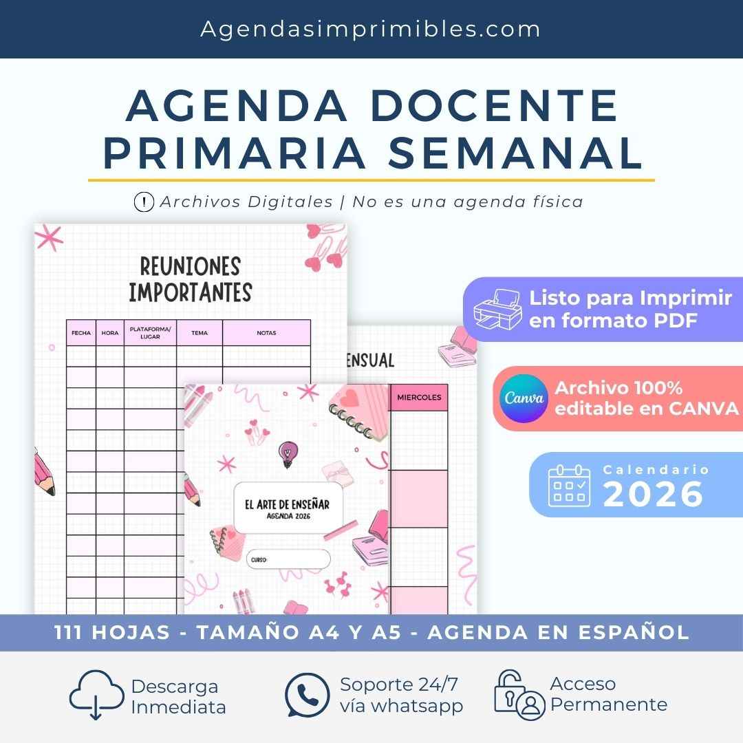 Agenda Docente Primaria Semanal | 2026 - Agendas Imprimibles