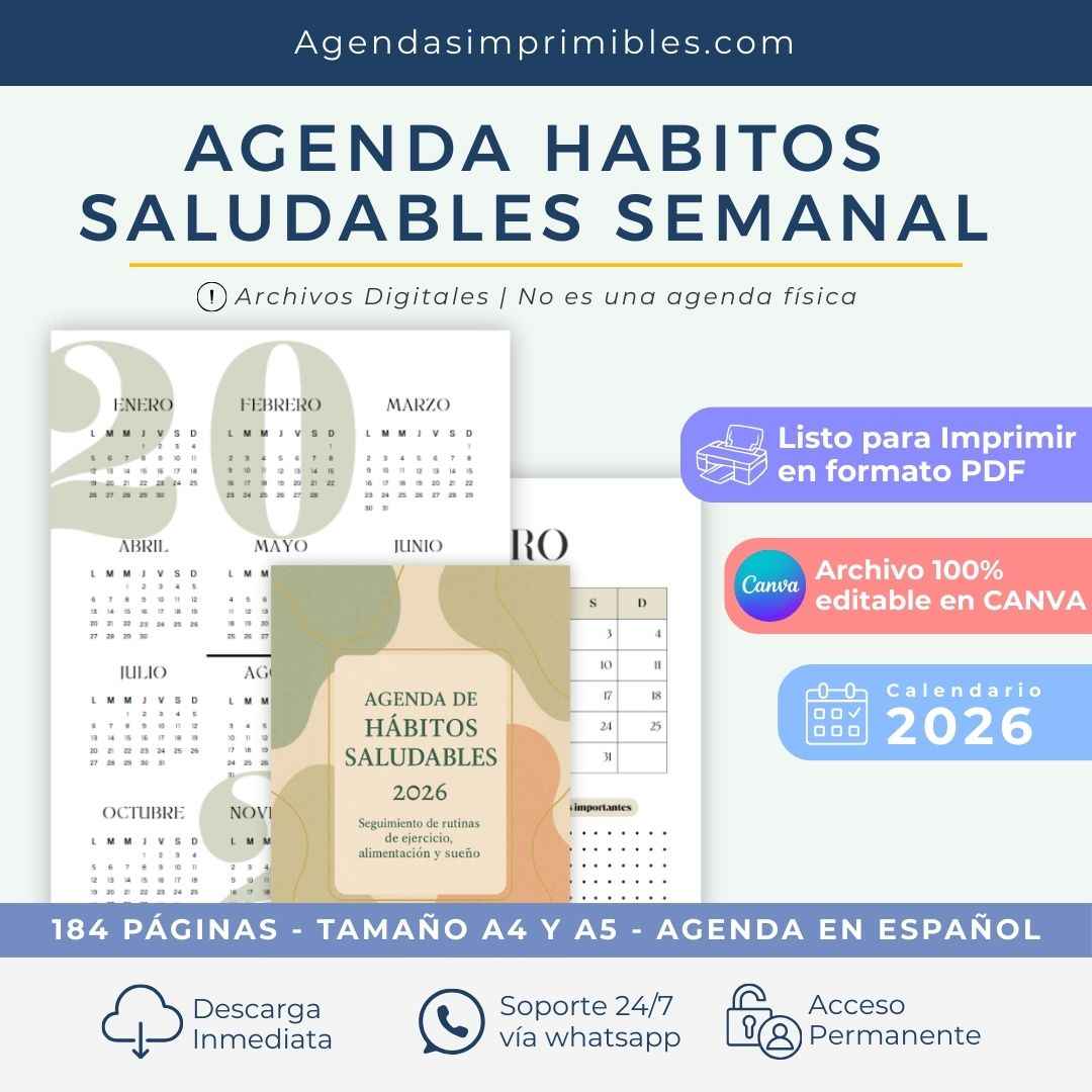 Agenda Hábitos Saludables Semanal | 2026 – Agendas Imprimibles