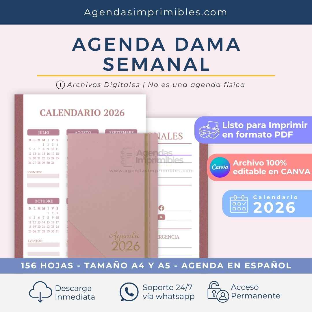 Agenda Dama Semanal - 2026 - Agendas Imprimibles