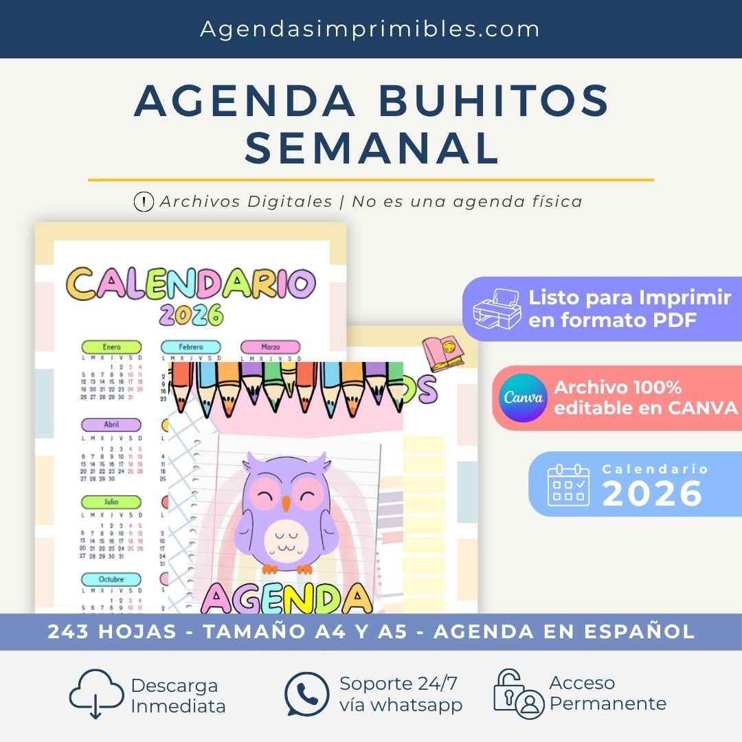 Agenda Docente Buhitos Semanal | 2026 - Agendas Imprimibles
