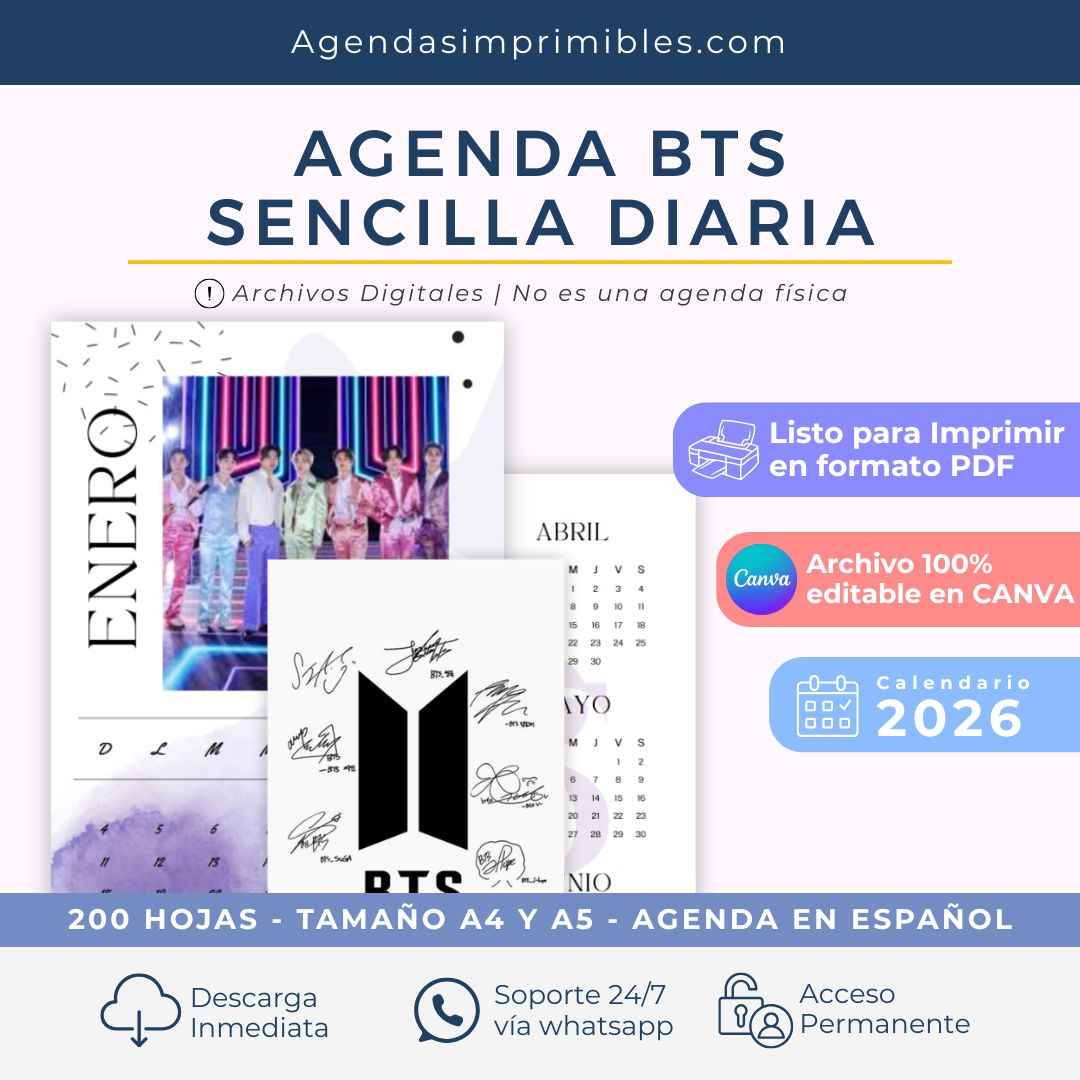 Agenda BTS Sencilla Diaria | 2026 - Agendas Imprimibles