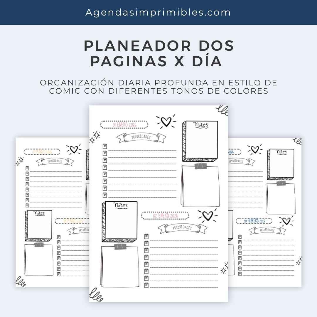 Agenda Comic Dos Días x Pagina - 2026 - Agendas Imprimibles