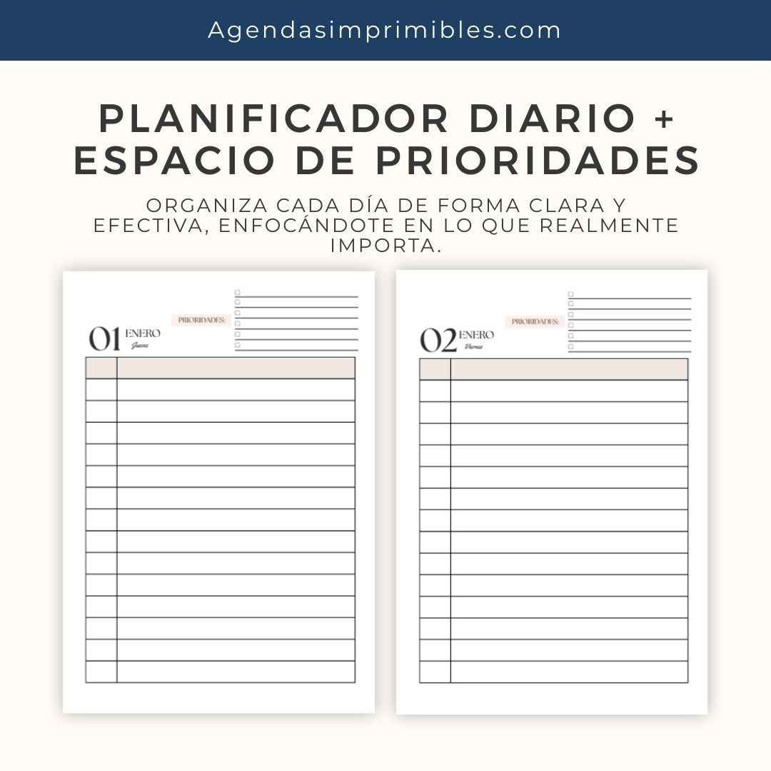 Agenda Beige Diaria | 2026 - Agendas Imprimibles