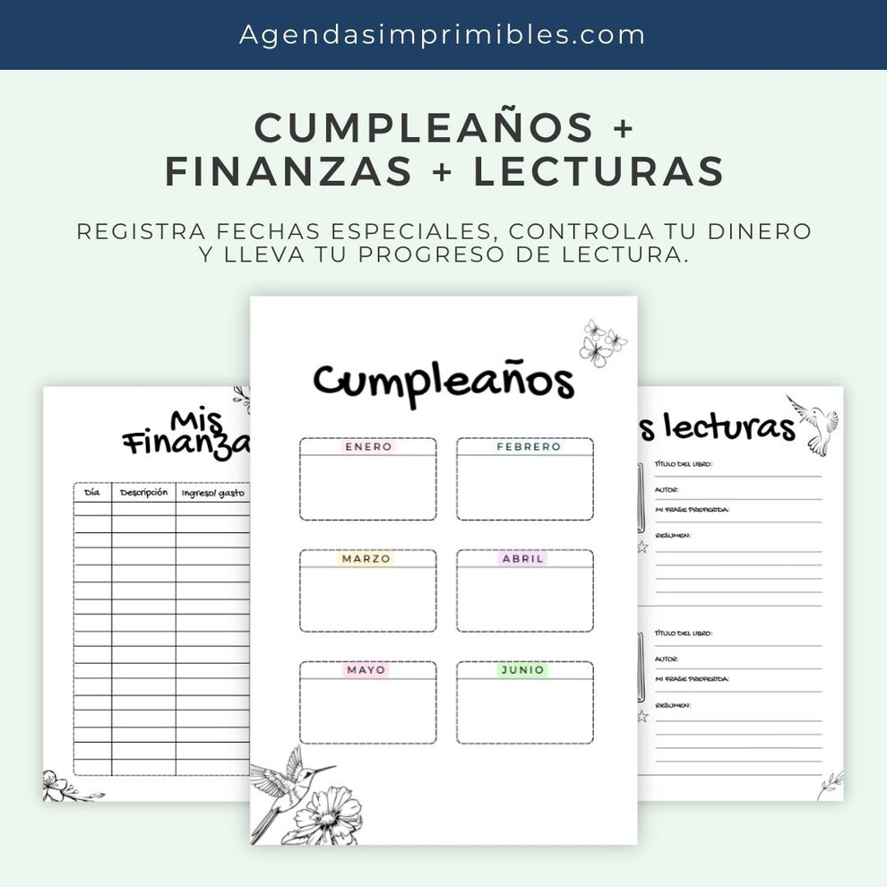Agenda Colíbri Sencilla Semanal 2026 - Editable - Agendas Imprimibles