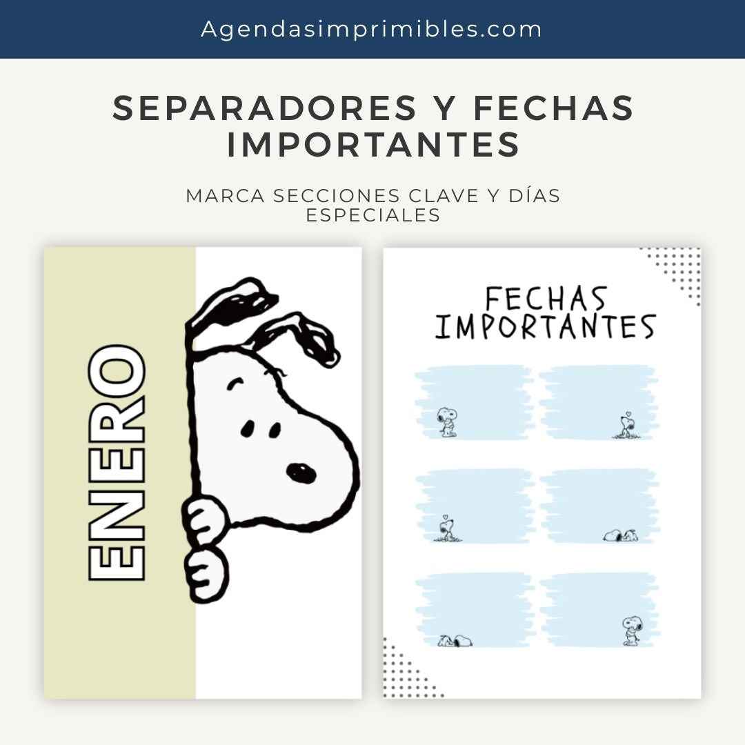 Agenda Snoopy Diaria | 2026 - Agendas Imprimibles