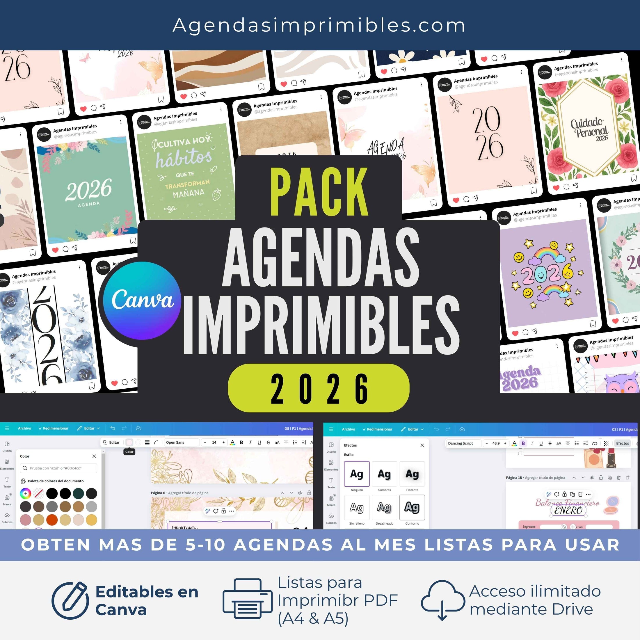 Agendas Imprimibles 2026 - MegaPack + Editable Canva